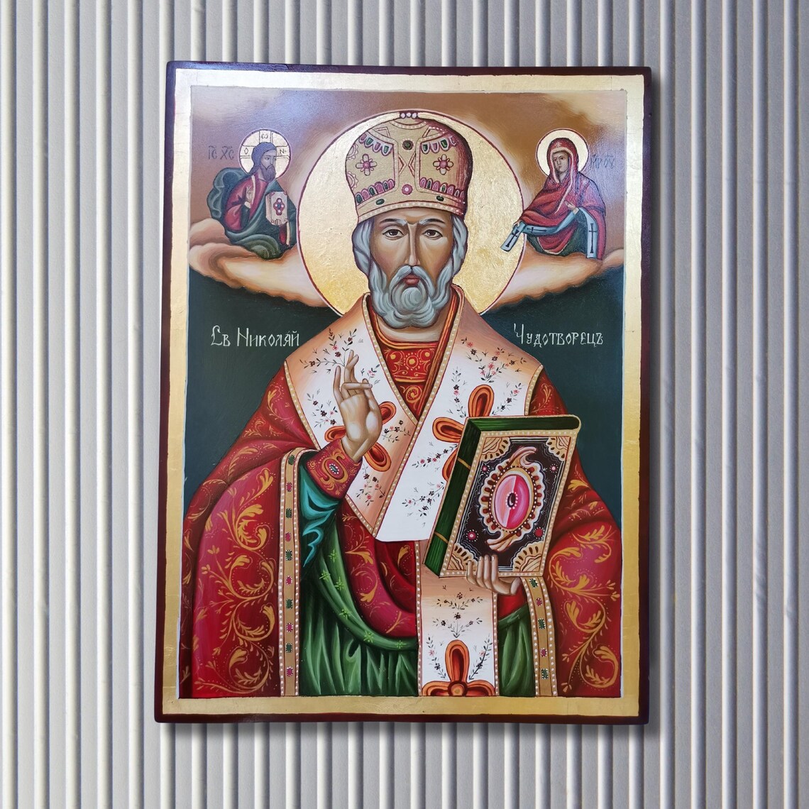 Hand-painted Saint Nicholas Icon: Christian Religious Art (30/40 Cm) - Etsy