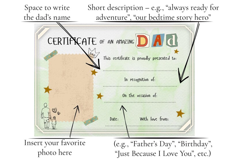 Dad Certificate Father’s Day or Birthday Gift, Personalized Award for ...