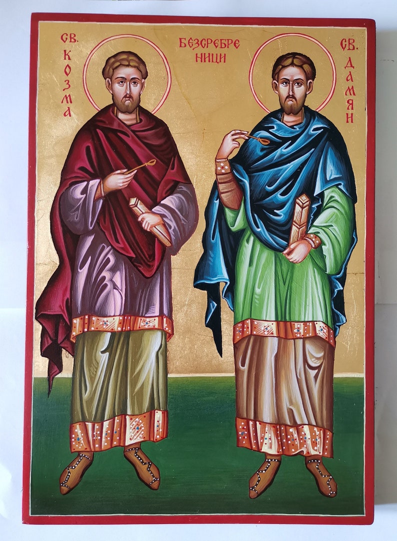 Custom Hand-painted Icon of Saints Cosmas and Damian – Orthodox Christian Art, Patron Saints of ...