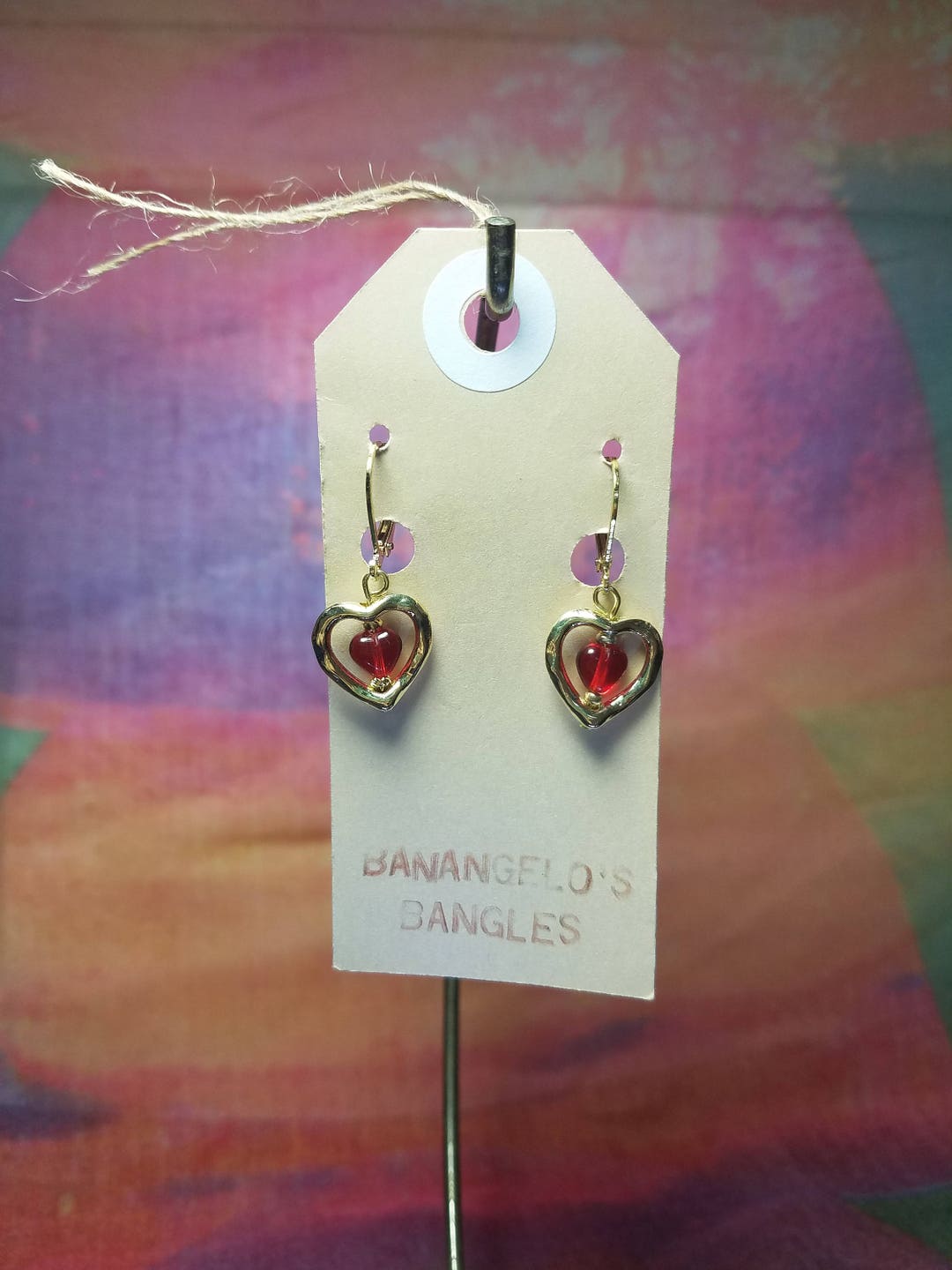 Red Glass Heart Bead and Gold Frame Earrings - Etsy