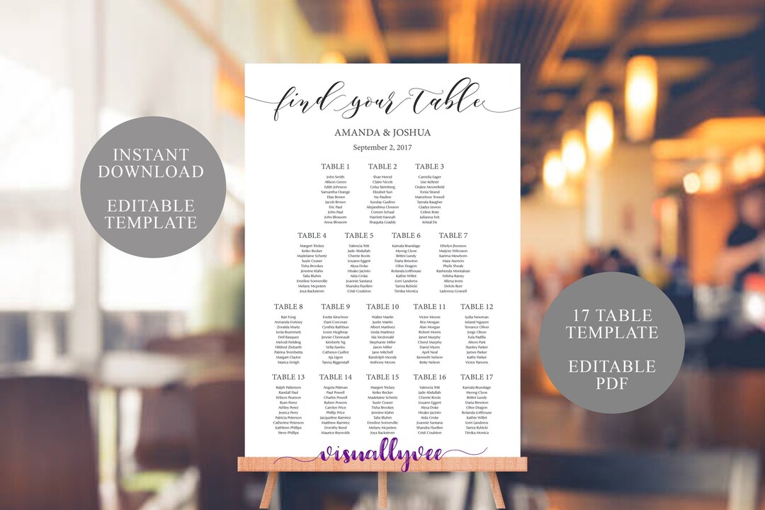 17 Table Seating Chart Find Your Table EDITABLE PDF - Etsy