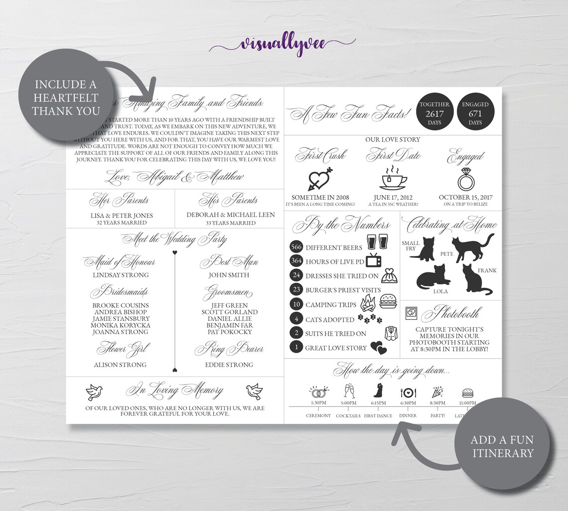 Fun Wedding Program Infographic Wedding Program Fun Facts - Etsy