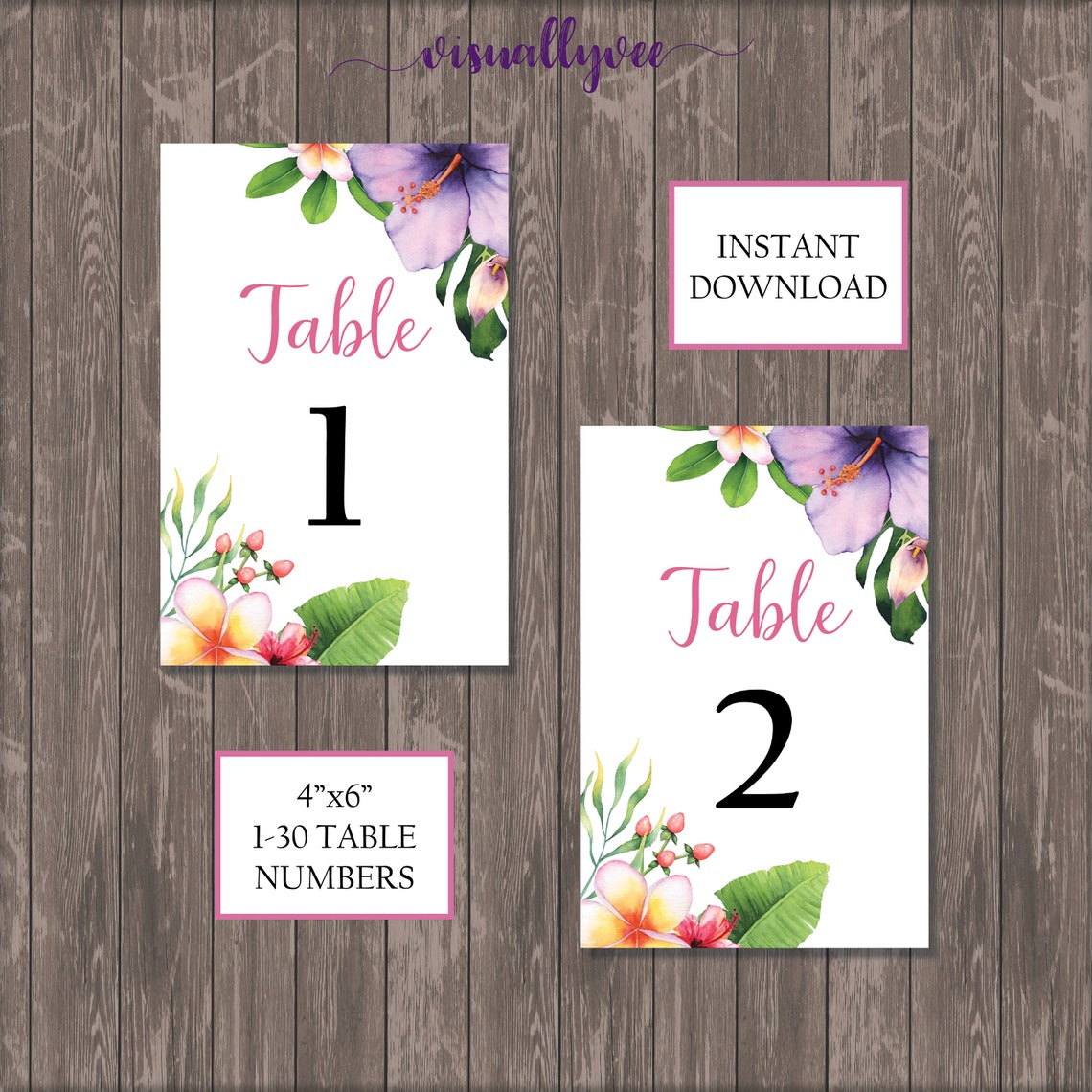 Tropical Table Numbers 4x6 INSTANT DOWNLOAD - Etsy