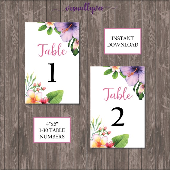 Tropical Table Numbers 4x6 INSTANT DOWNLOAD - Etsy