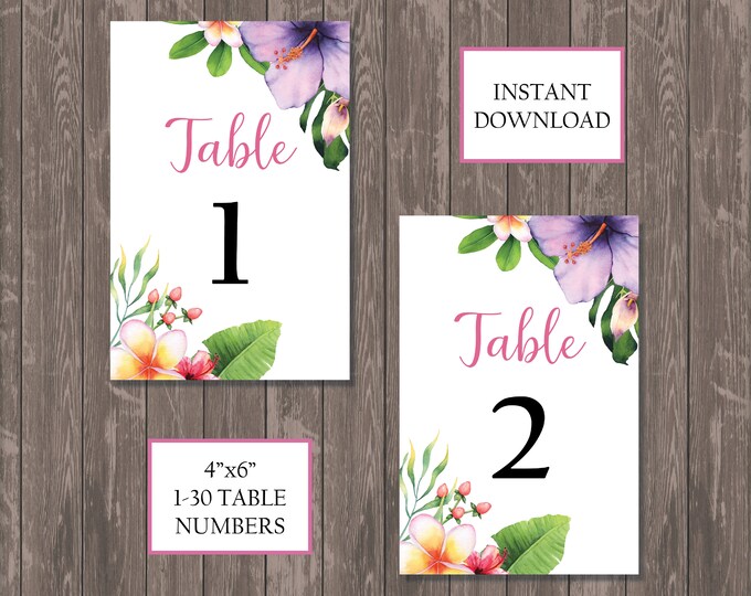 Tropical Table Numbers 4x6 INSTANT DOWNLOAD Table Numbers 1-30 Tropical ...