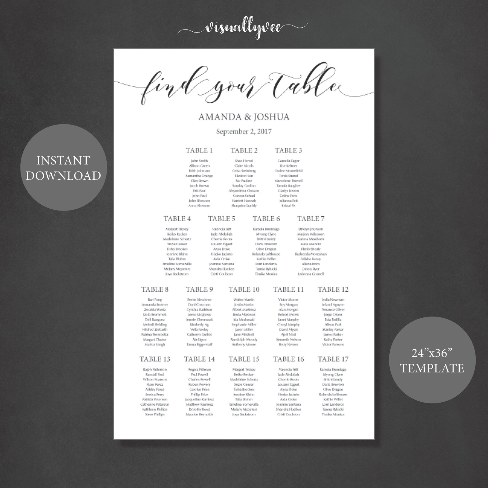 17 Table Seating Chart Find Your Table EDITABLE PDF | Etsy