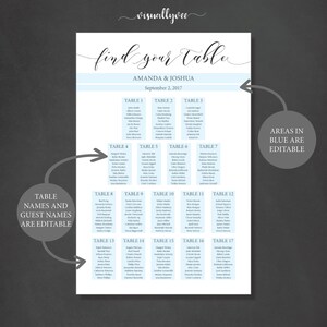 17 Table Seating Chart Find Your Table EDITABLE PDF - Etsy