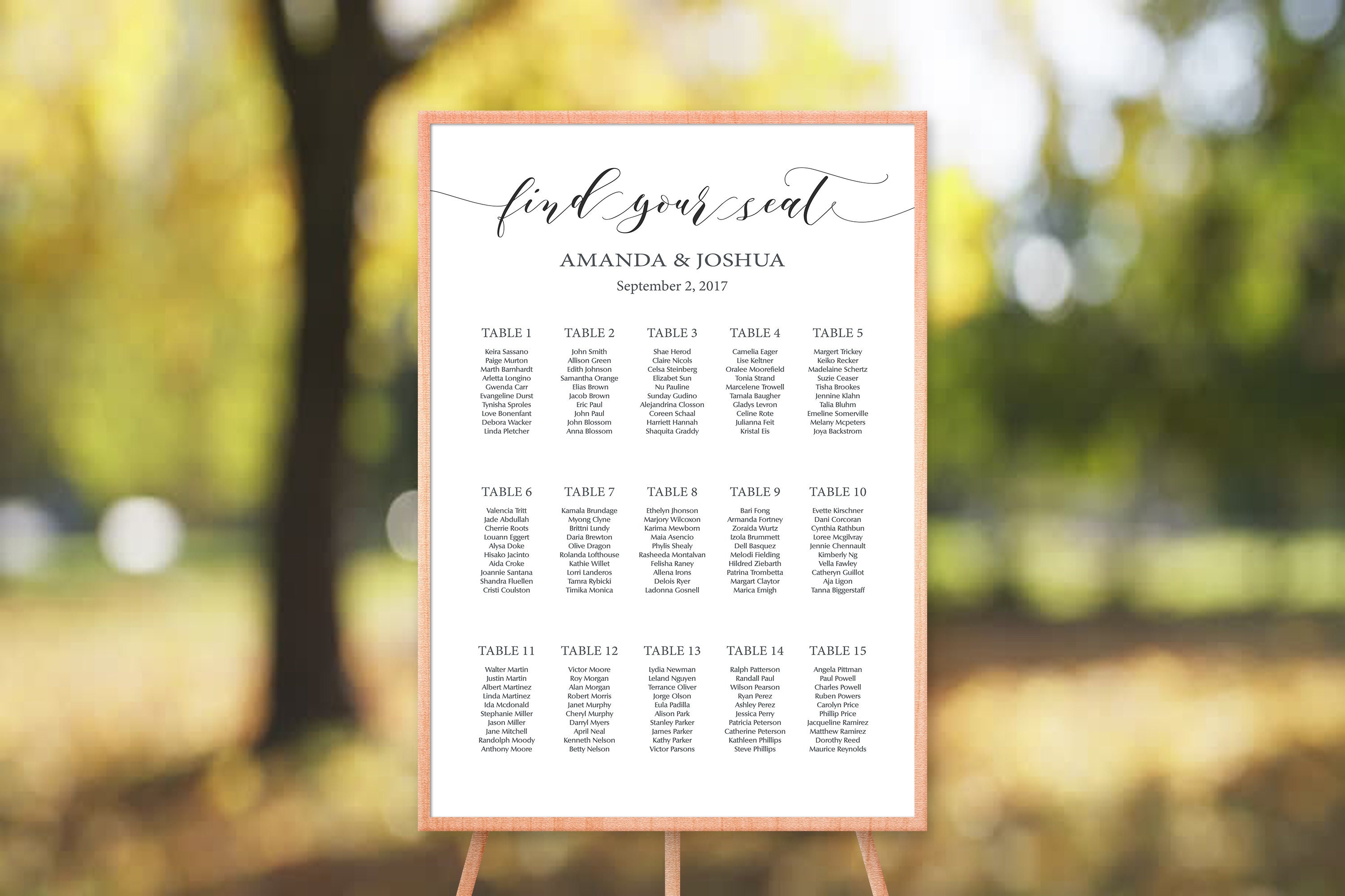 15 Table Seating Chart EDITABLE PDF Black & Grey 15 | Etsy