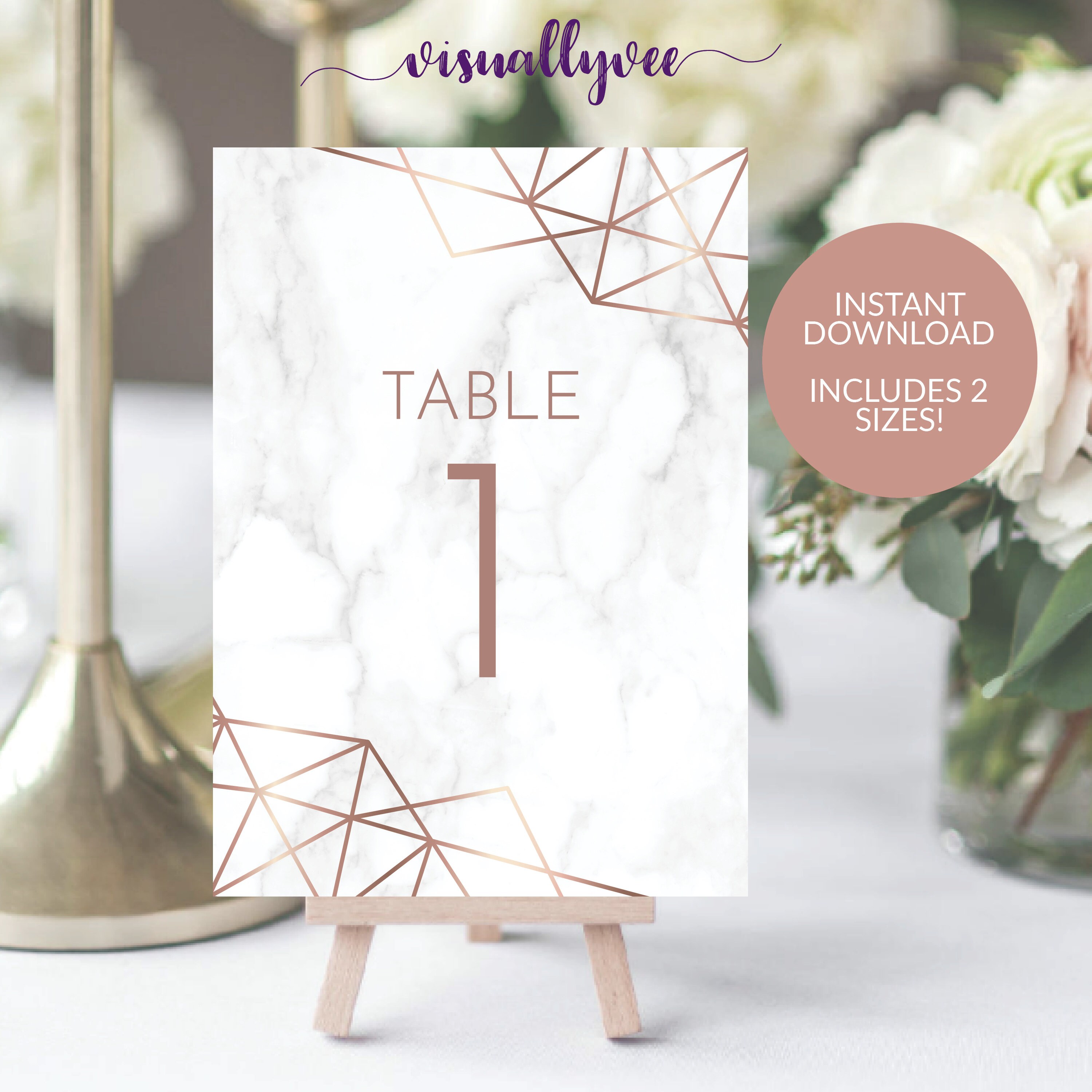 Rose Gold Marble Geometric Table Numbers 1-30 INSTANT | Etsy