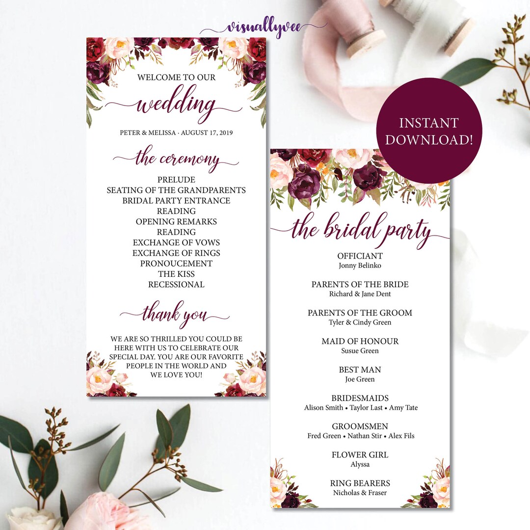INSTANT DOWNLOAD Floral 4x8 Wedding Program - Etsy