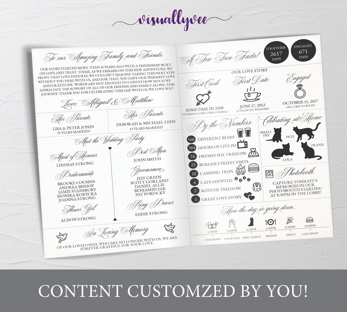 Fun Wedding Program Infographic Wedding Program Fun Facts - Etsy