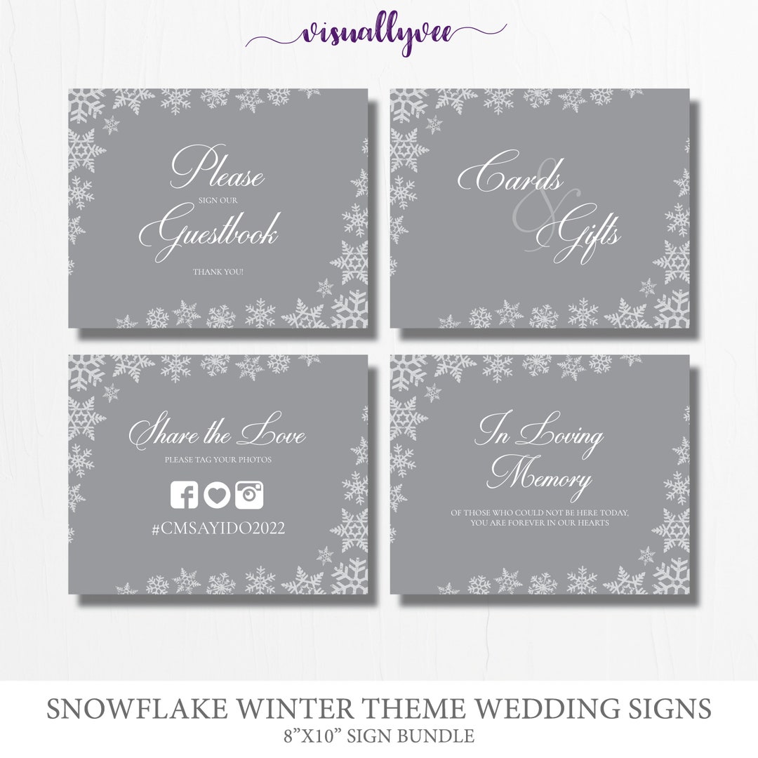 Winter Wedding Grey Snowflake Custom Signs 8x10 Sign Our - Etsy
