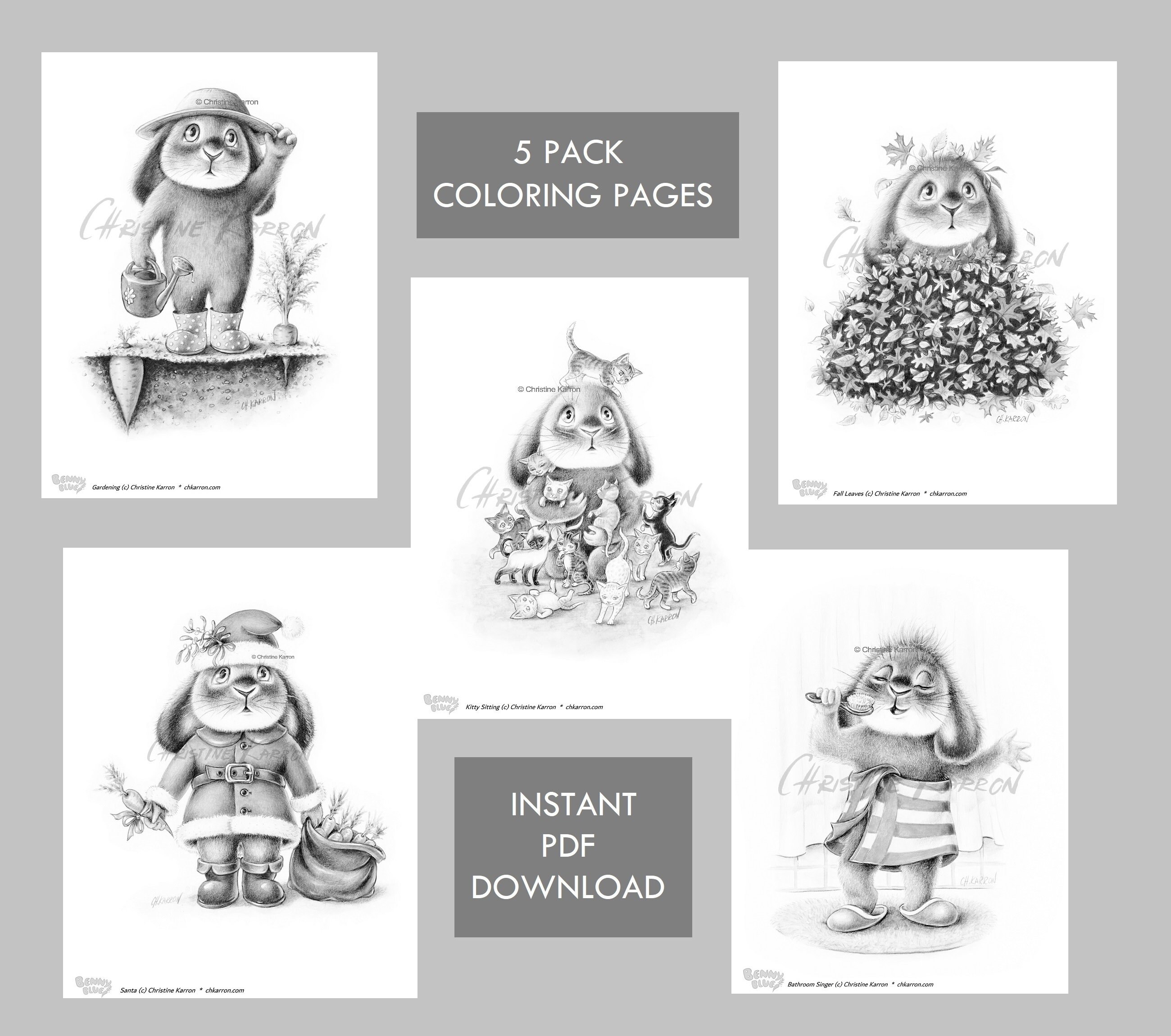 Benny Blue 5 Pack 8 GRAYSCALE Coloring Pages Instant Download | Etsy