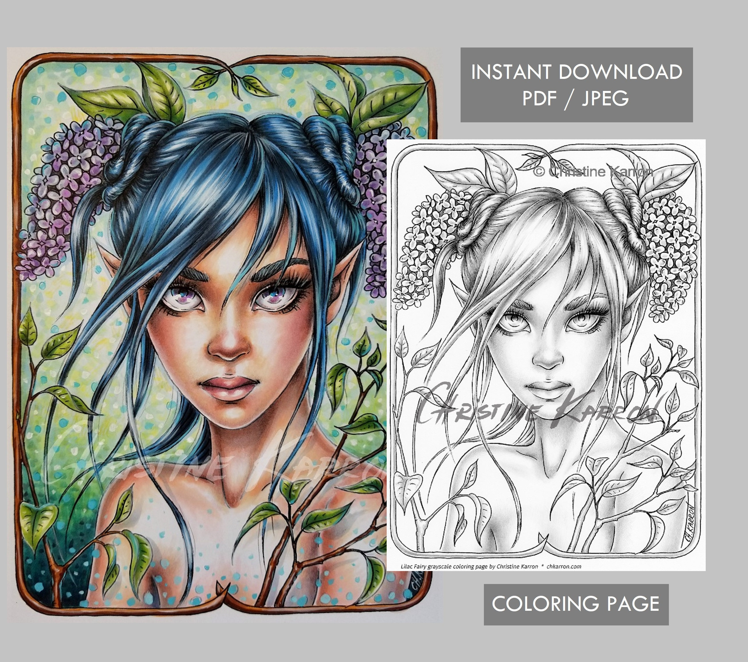 Lilac Fairy Coloring Page Grayscale Instant Download Printable - Etsy ...