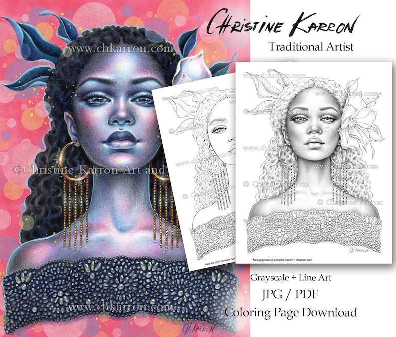 Nala Christine Karron Coloring Page Grayscale & Line-art Illustration ...