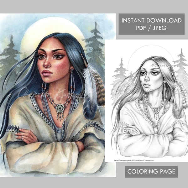 Native Girls Coloring Page - Etsy