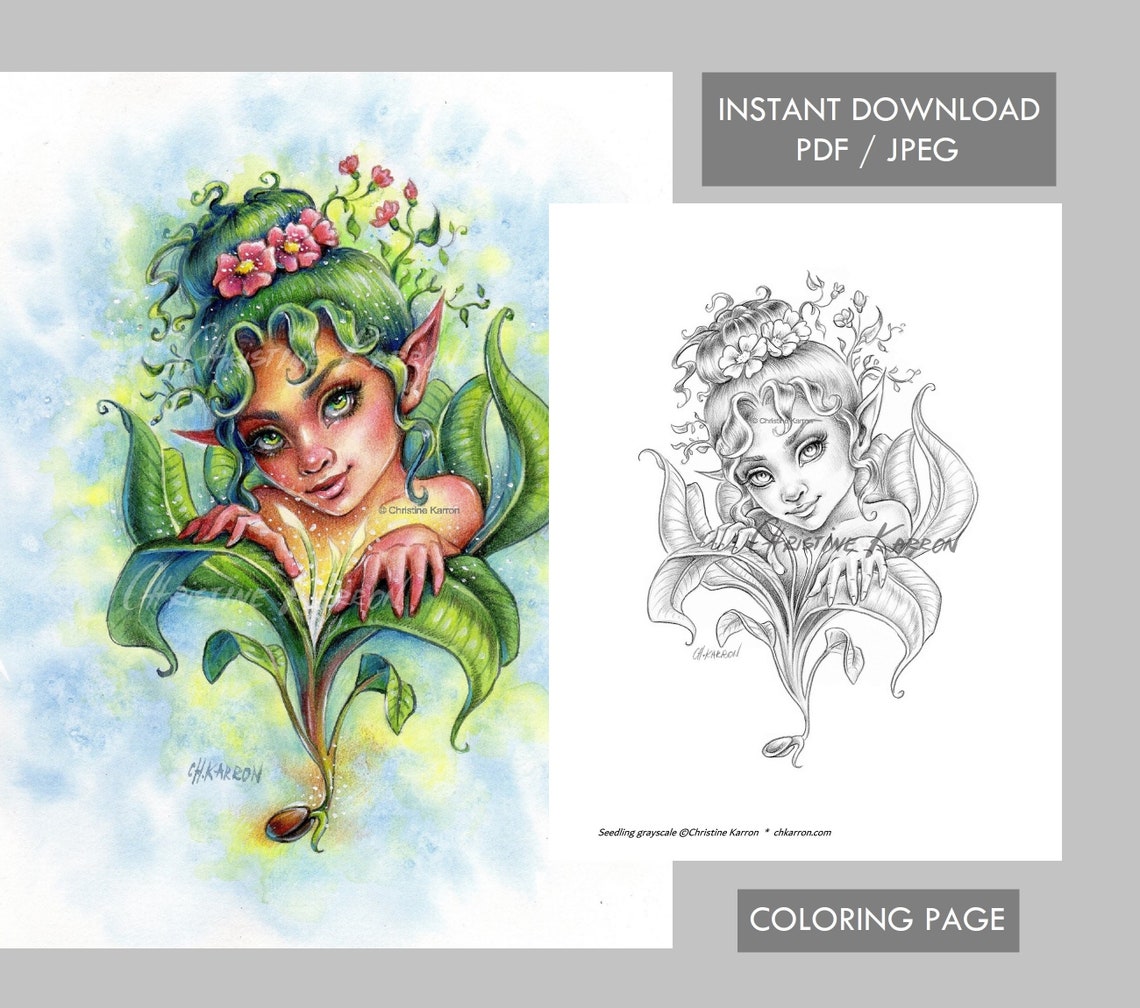 Seedling Coloring Page Grayscale Instant Download Printable - Etsy Canada