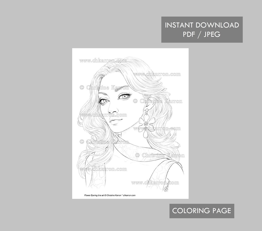 Flower Earring Christine Karron Coloring Page Line-art Illustration ...