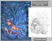Astral Fae Coloring Page Grayscale Illustration Fairy Wings - Etsy