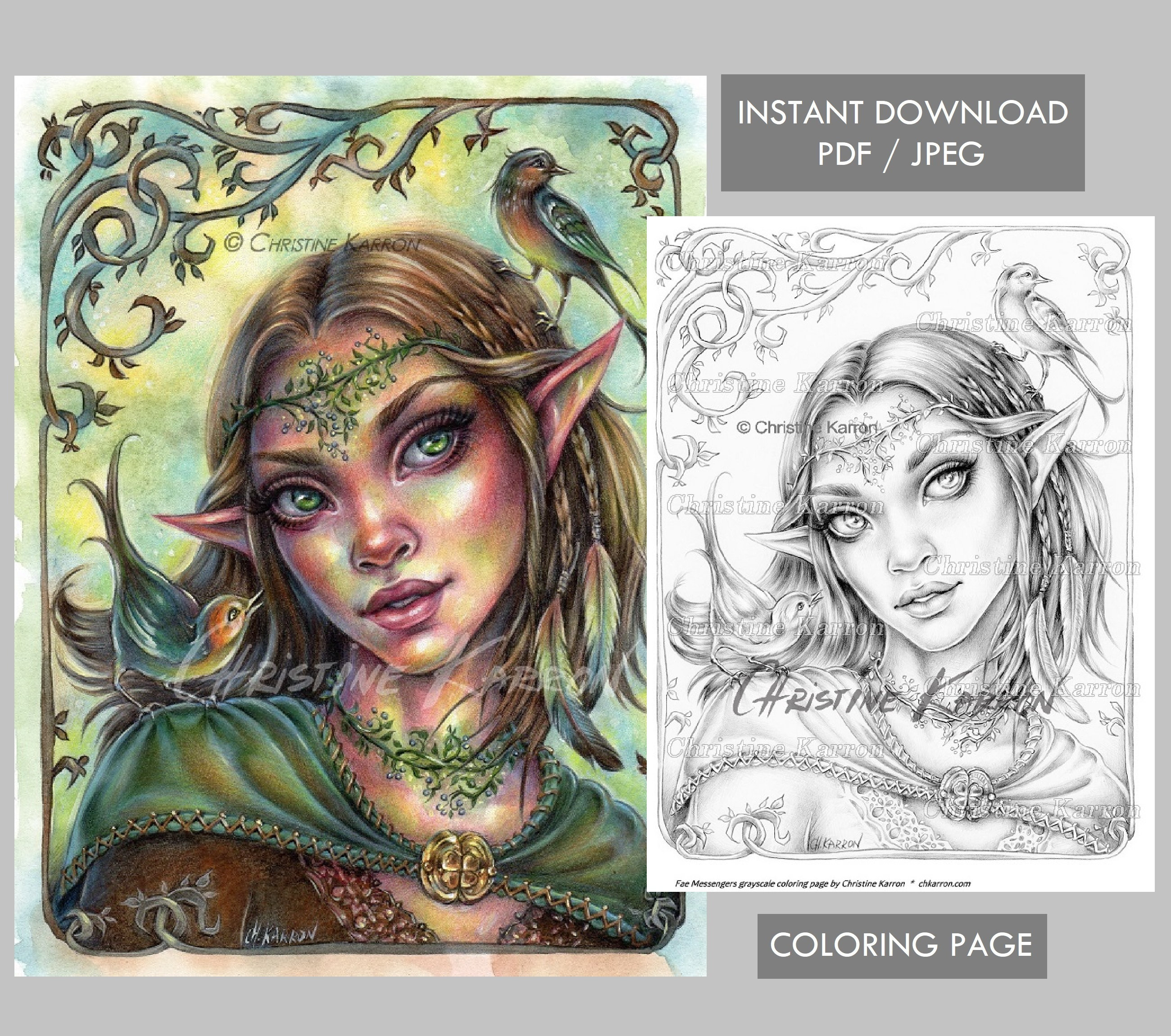 Fae Messengers Fairy Coloring Page Grayscale Instant - Etsy Canada