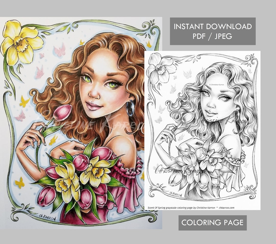 Scent of Spring Grayscale Coloring Page Instant Download Printable File ...