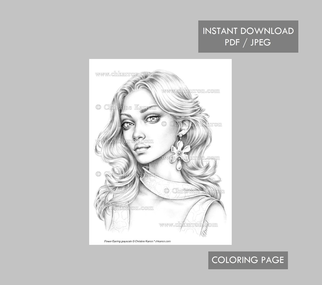 Flower Earring Christine Karron Coloring Page Grayscale Illustration ...