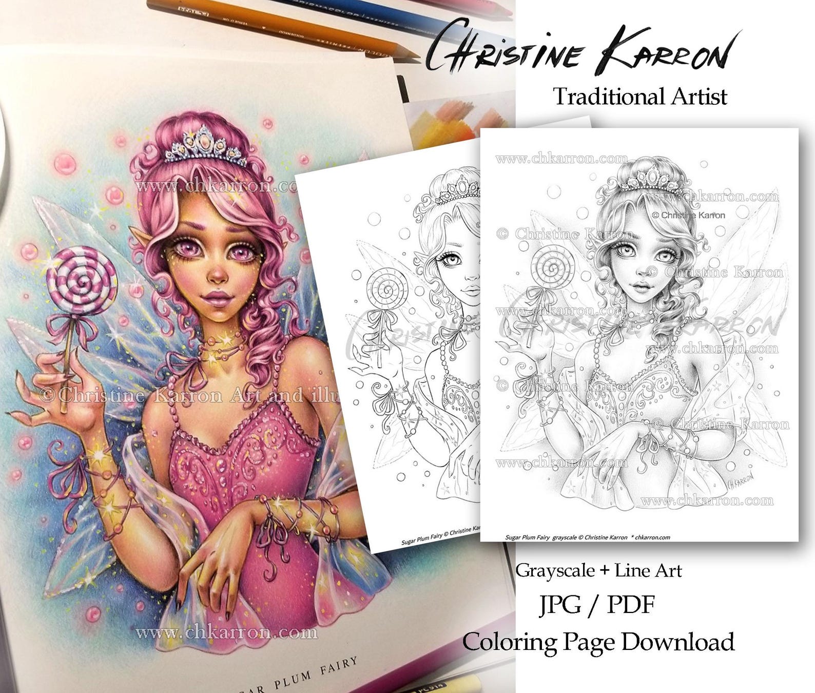 Sugar Plum Fairy Christine Karron Coloring Page Grayscale & Line-art ...