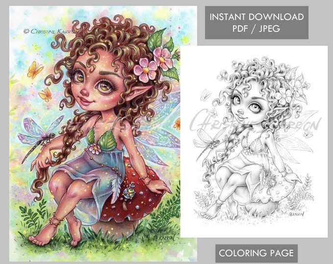 Forest Sprite - Coloring Page Grayscale Instant Download Printable File ...