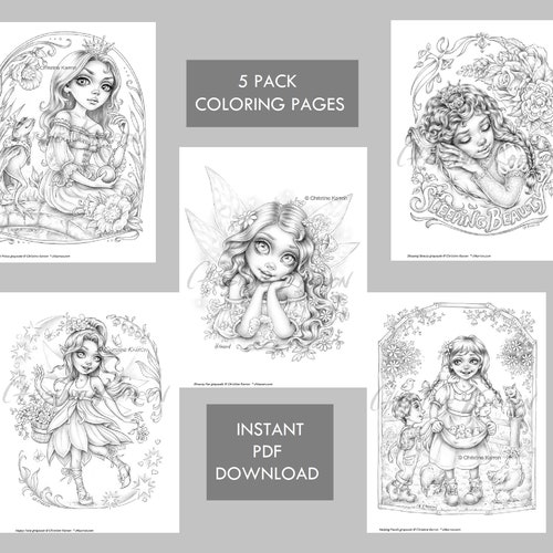 Happy Fairy Coloring Page Grayscale Instant Download Printable - Etsy