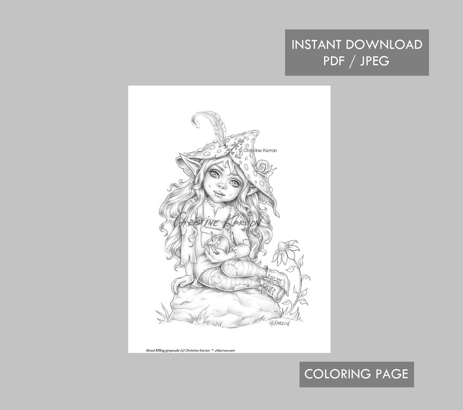 Wood Elfling Coloring Page Grayscale Illustration Instant Download ...