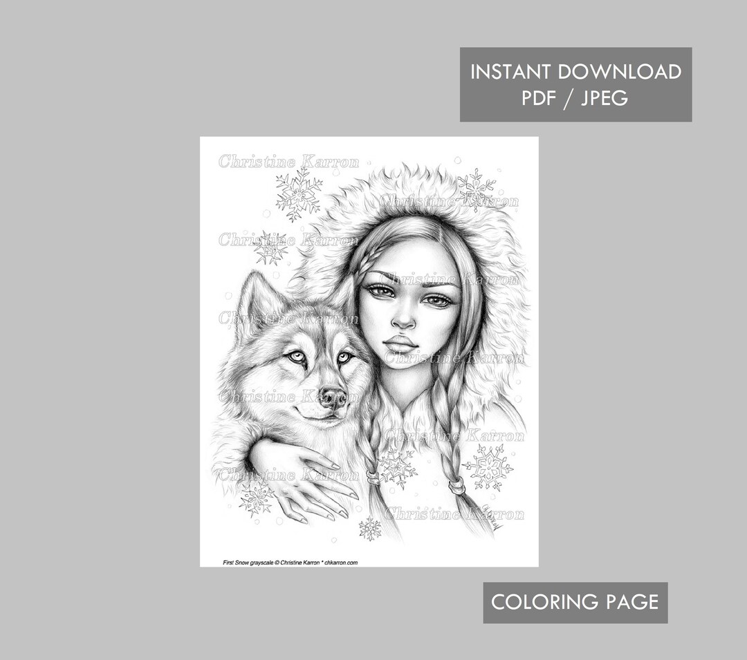 First Snow Coloring Page Grayscale Illustration Inuit Girl - Etsy