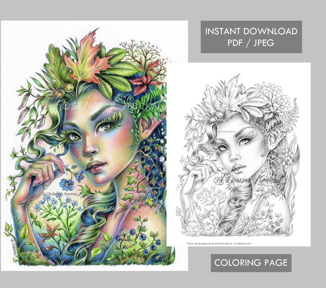 Forest Sprite - Coloring Page Grayscale Instant Download Printable File ...