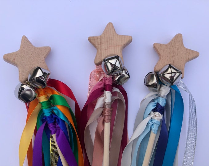 Wooden Rainbow Wand Sensory Ribbon Princess Wand Hand Kite Sensory Play ...