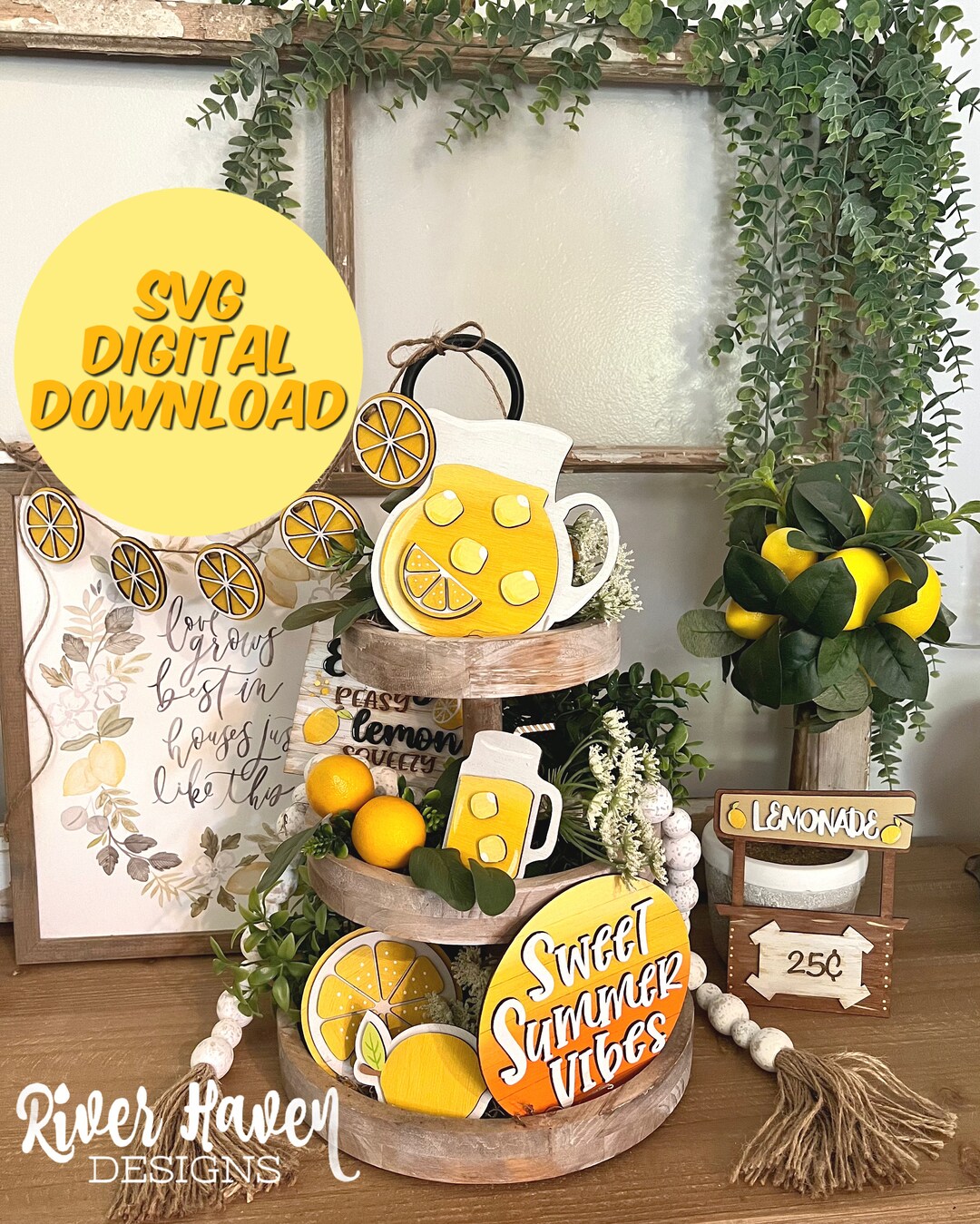 Lemonade SVG Decor, Lemon Tierd Tray Decor, Lemon SVG File, Laser SVG ...