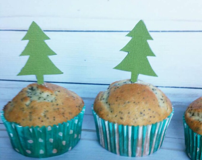 Light Green Pine Tree Cupcake Toppers / Lumberjack /camping/ Pnw ...