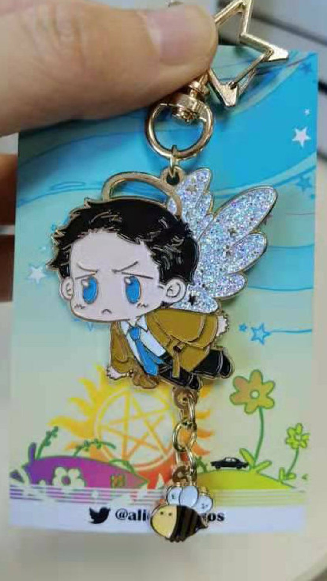 Castiel With Bee Enamel Charm/key Ringmore Glitter - Etsy