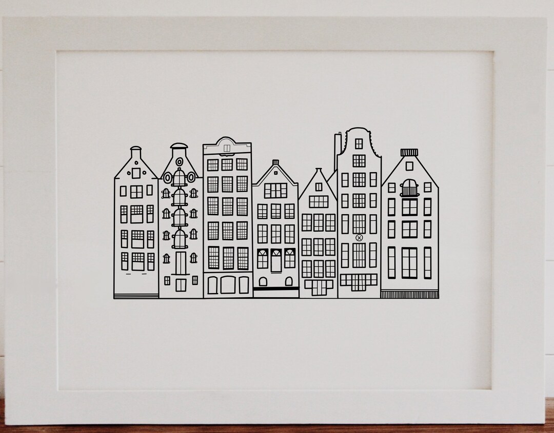 Netherlands Amsterdam Line Drawing Print Black and White Digital ...