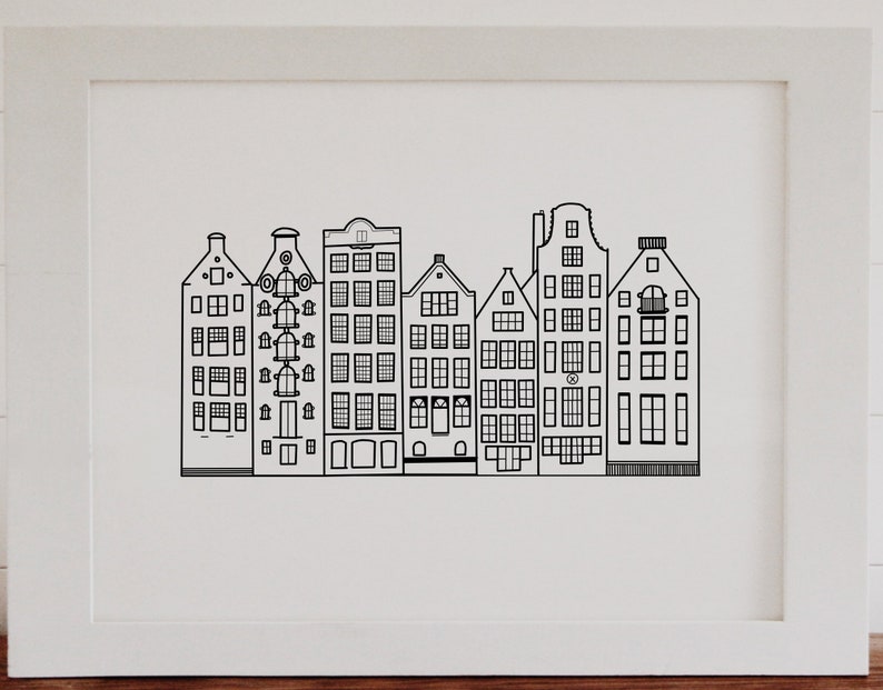 Netherlands Amsterdam Line Drawing Print Black and White Digital ...