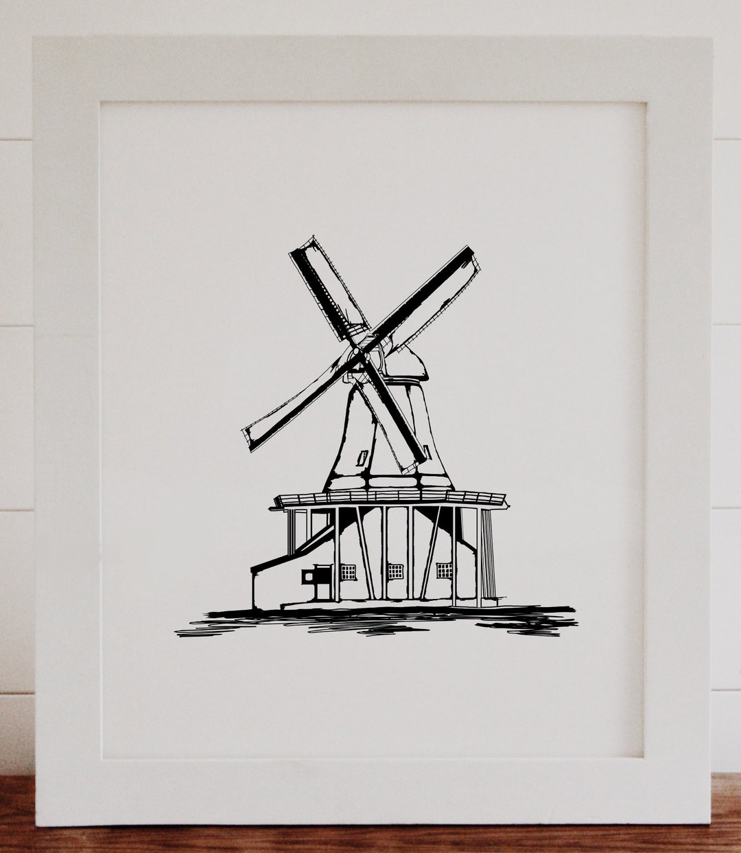 Netherlands Windmill Line Drawing Print Black and White Digital ...