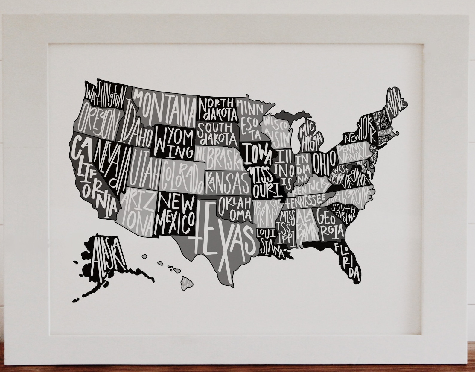 United States Map Digital Download Print Black and White Neutral - Etsy