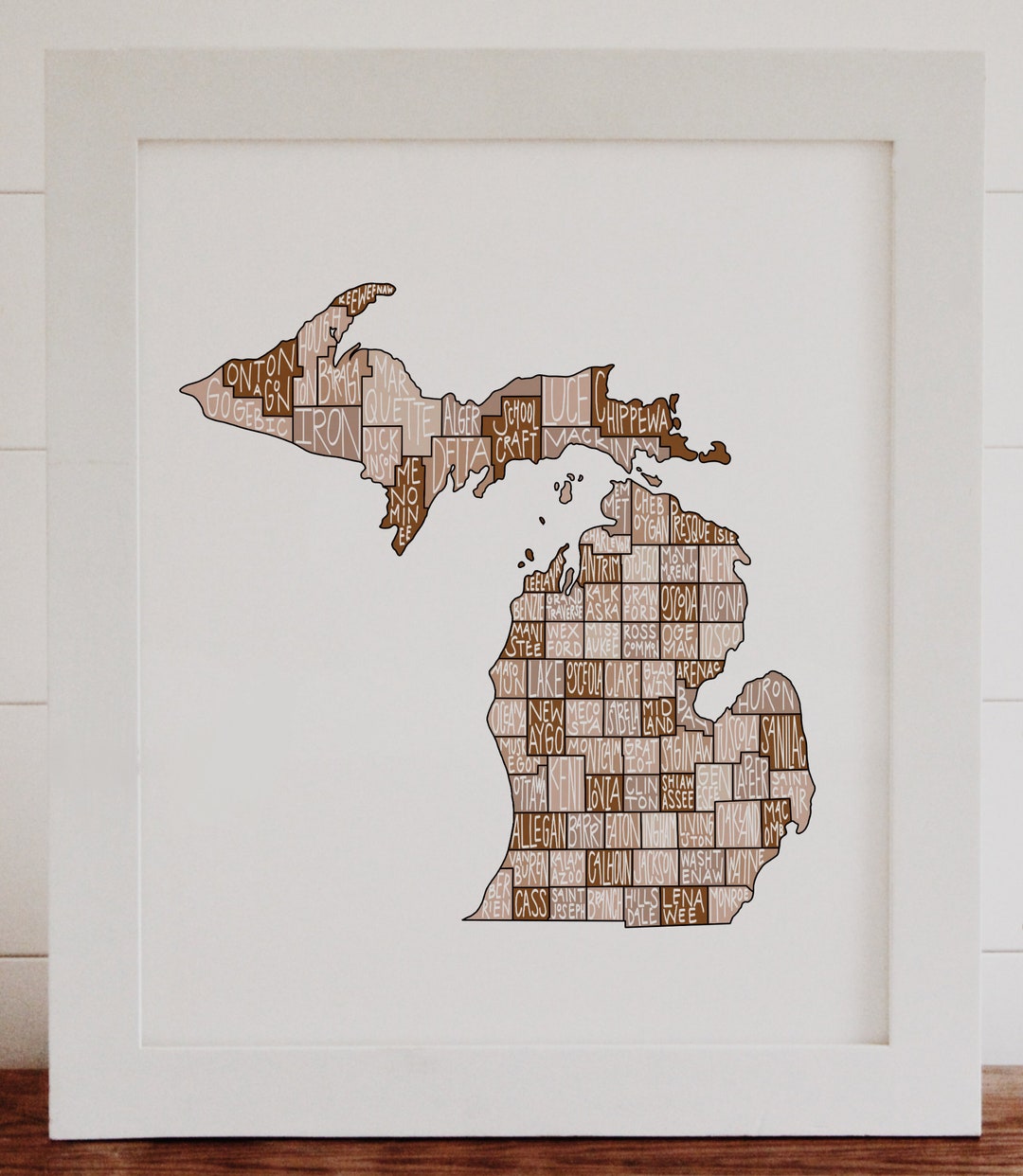 Michigan Counties Map Digital Download Print Neutral - Etsy
