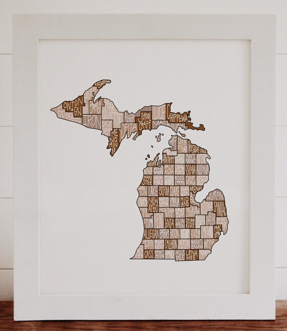 Michigan Counties Map Digital Download Print Neutral | Etsy