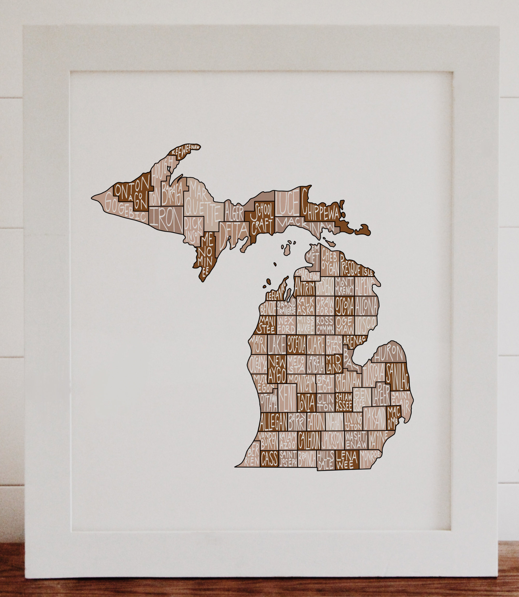 Michigan Counties Map Digital Download Print Neutral - Etsy