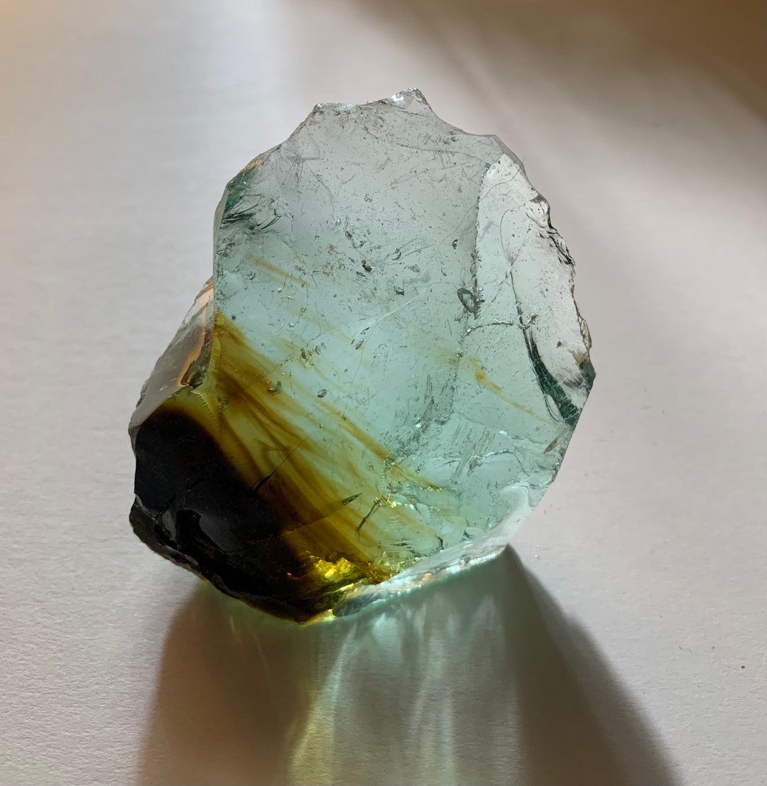 Beautiful Aquamarine Colored Cullet, Slag Glass Chunk With Amber ...