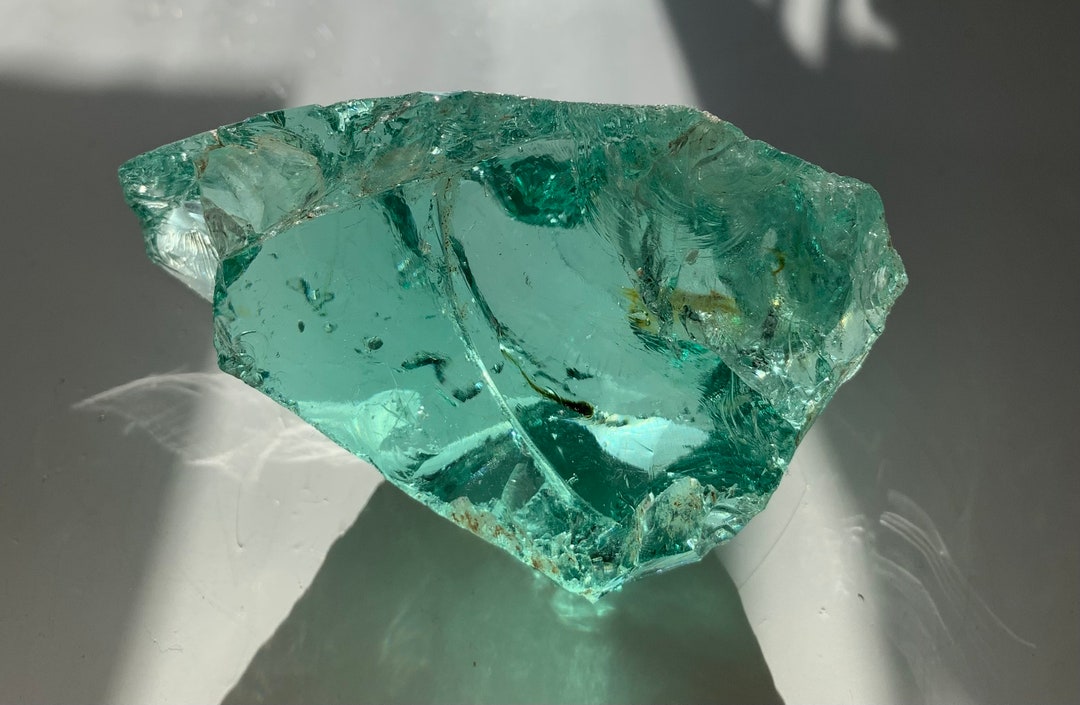 Beautiful Aquamarine Colored Cullet, Slag Glass Chunk With Amber ...