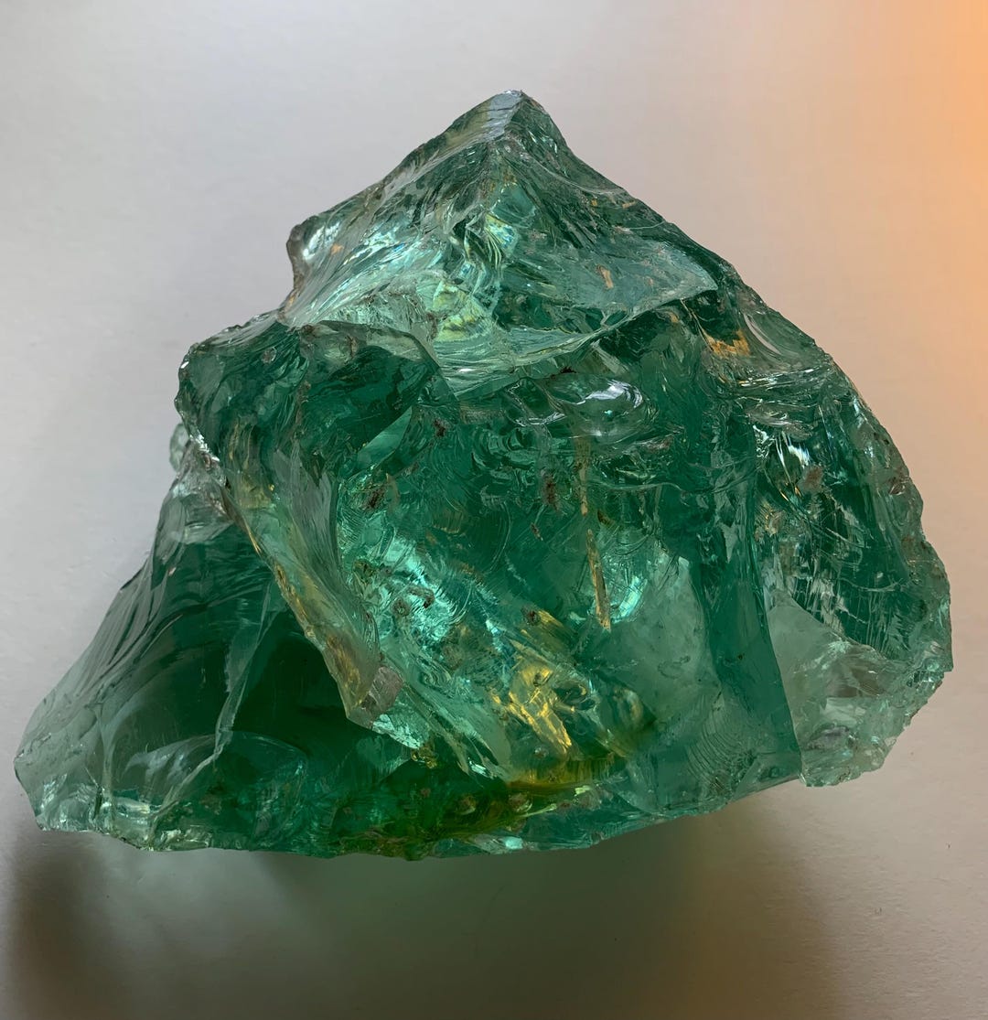Beautiful, Large Aquamarine Colored Cullet, Slag Glass Chunk With Amber ...