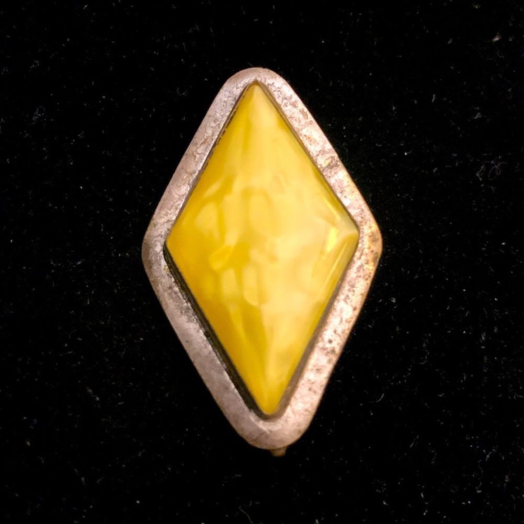 Antique 1940s Golden Yellow Slag Glass Silver Plated Pin - Etsy