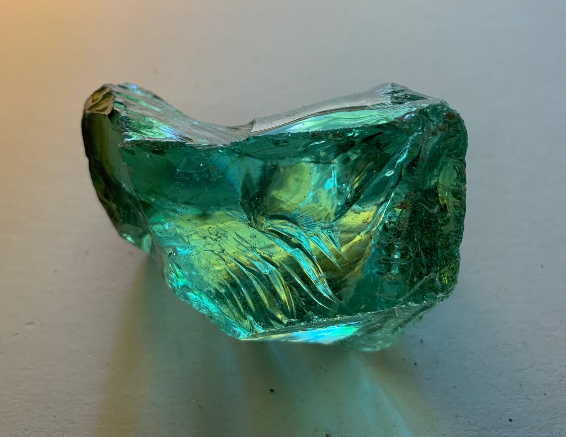 Beautiful Aquamarine Colored Cullet, Slag Glass Chunk With Amber ...