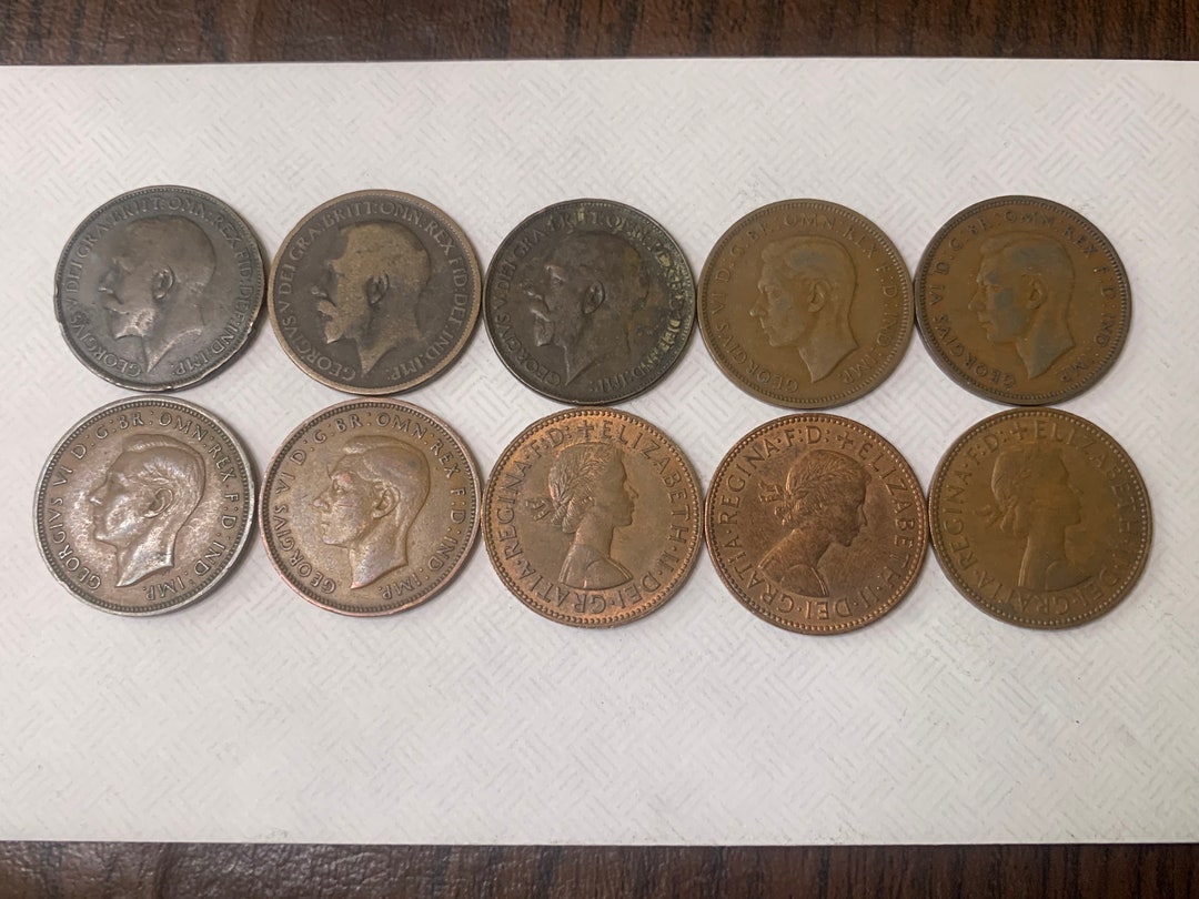 Lot of 10 British Half Pennies George V - Elizabeth II - Etsy