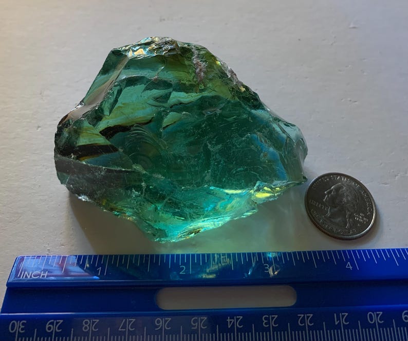 Beautiful Aquamarine Colored Cullet, Slag Glass Chunk With Amber ...
